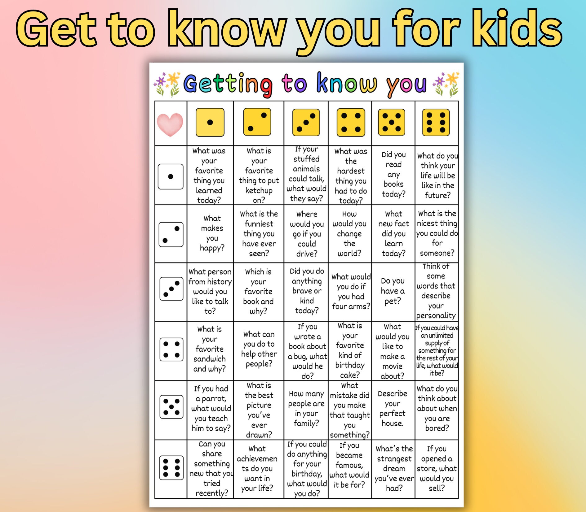 Dicebreaker, Back to School, Icebreaker Activity, Games for Kid ...