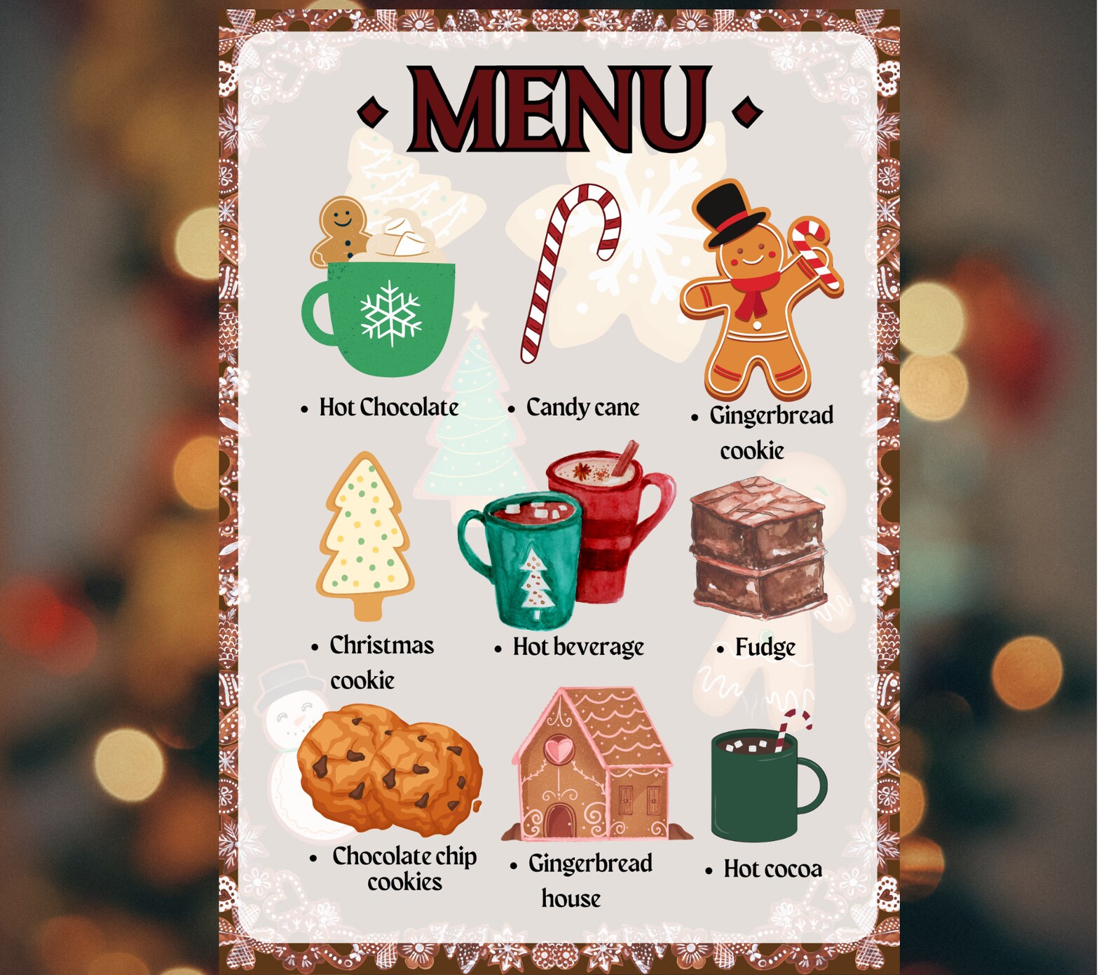 Printable Pretend Play Menu, Christmas Pretend Menu, Gingerbread Menu ...