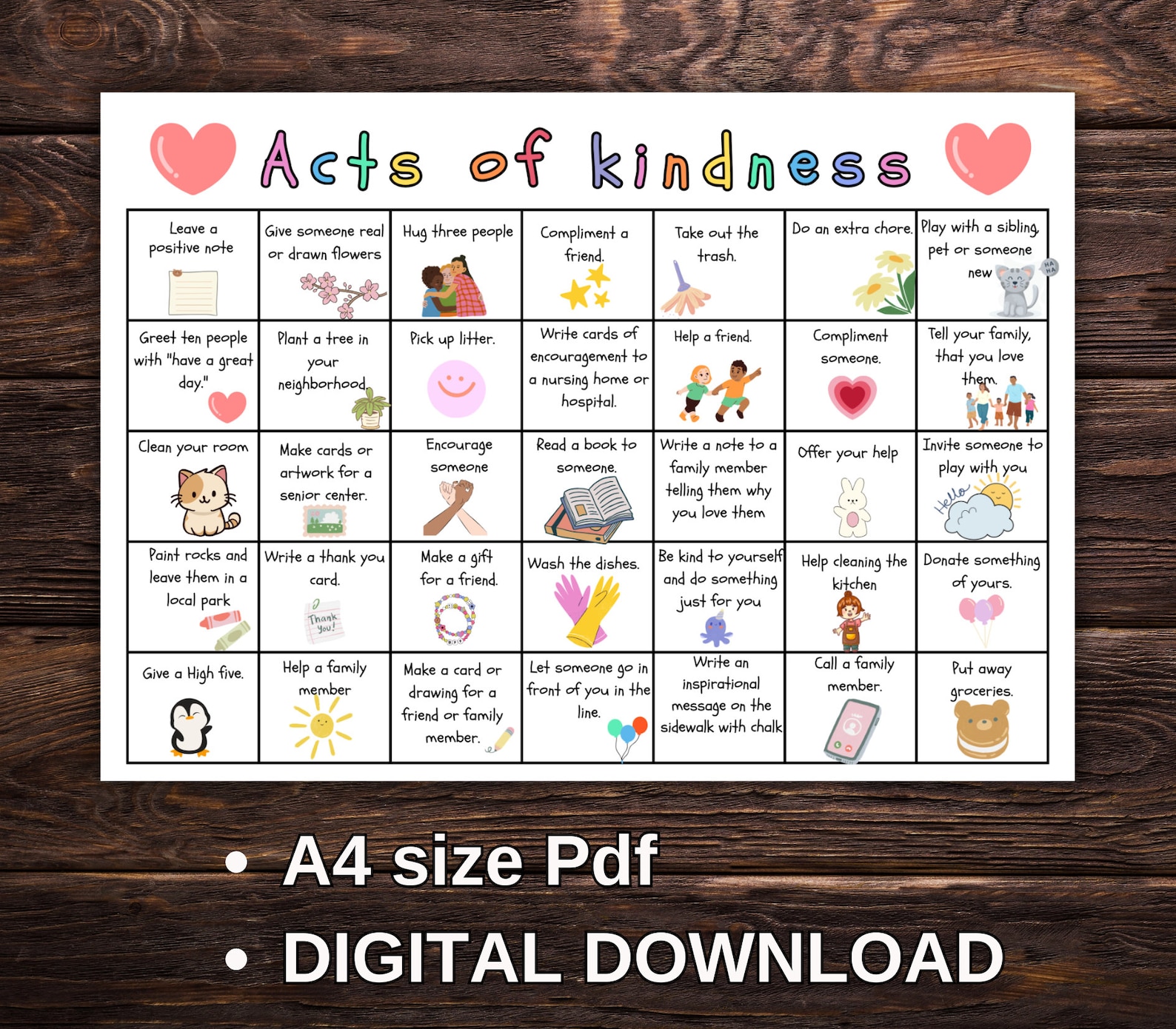 Acts of Kindness Calendar, Kindness Activities for Kids, Random Acts of ...