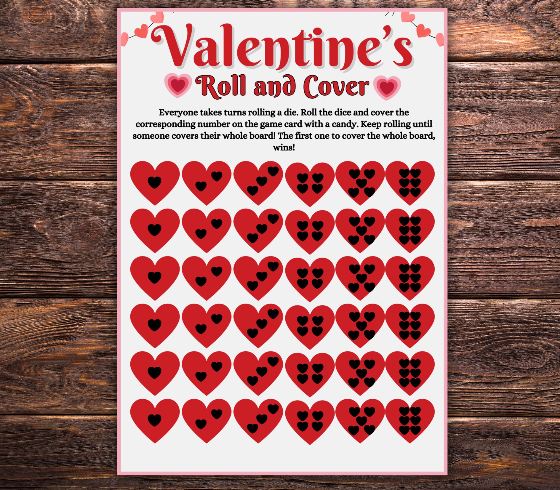 Valentine's Day Roll and Cover Kid's Game, Valentine Dice Game, Candy ...