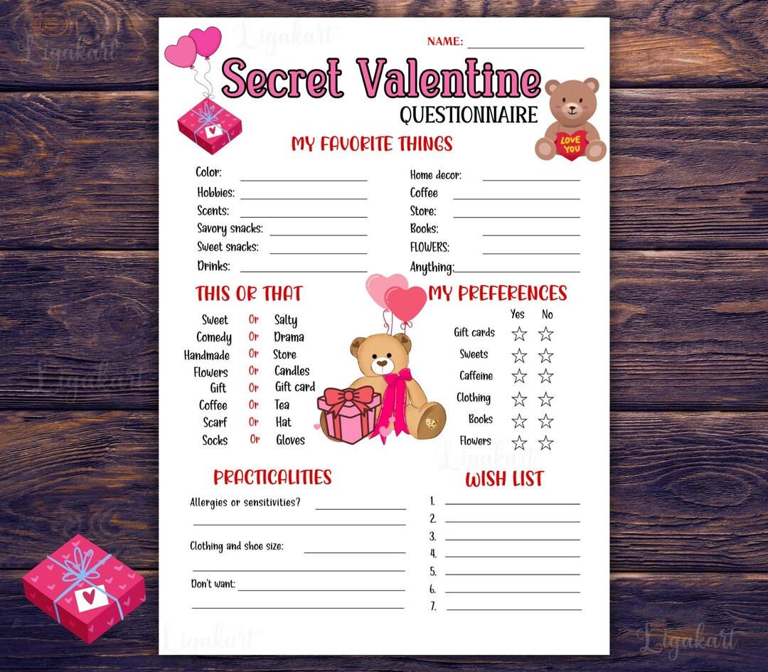 Secret Valentine Survey Questionnaire, Valentine's Day Gift Exchange ...