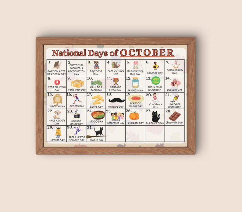 2025 Fun October Holiday Calendar, Printable OCTOBER National Days ...