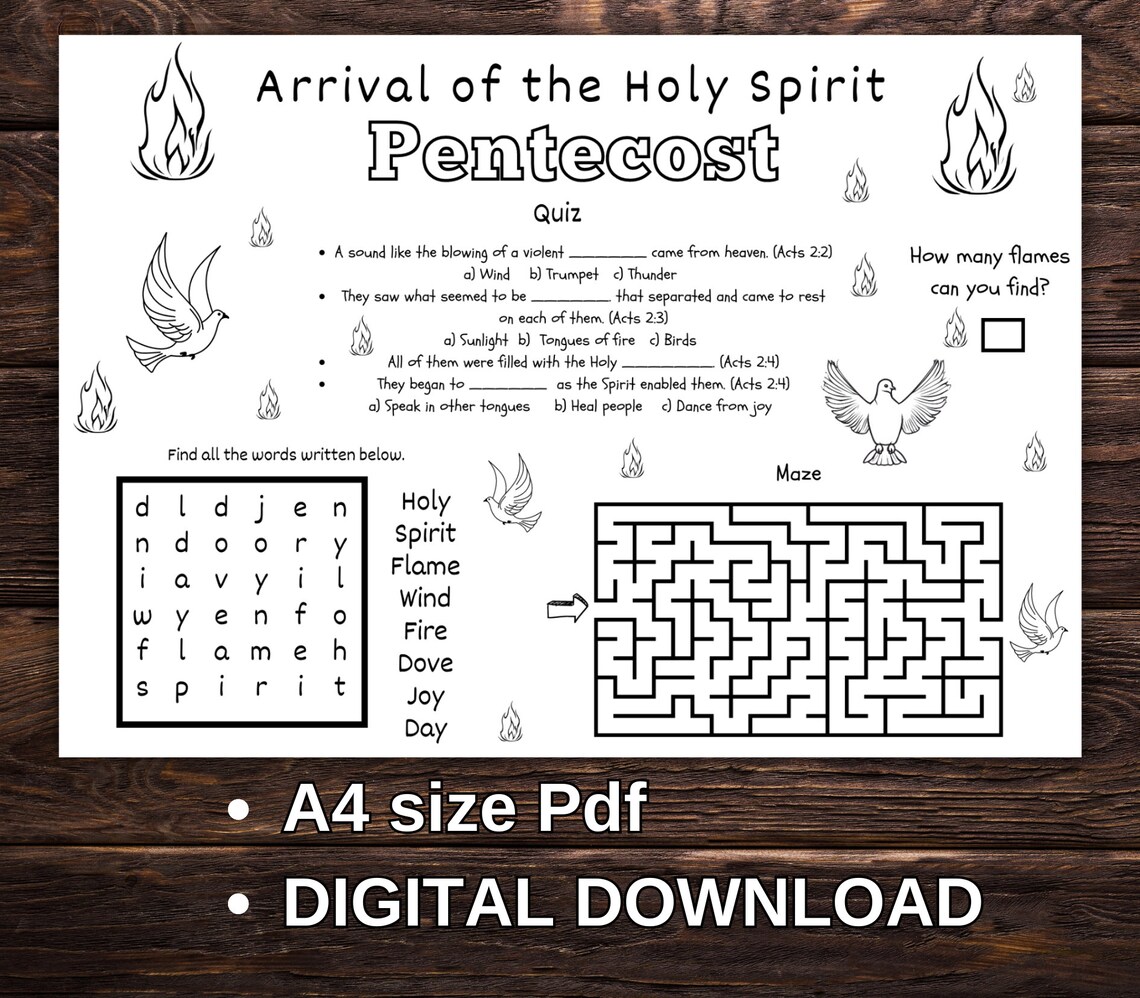 Pentecost Activity Placemat, Holy Spirit Coloring Page for Kids ...