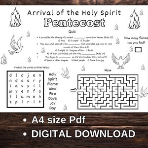 Pentecost Activity Placemat, Holy Spirit Coloring Page for Kids ...
