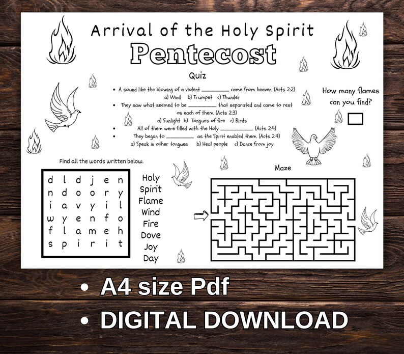 Pentecost Activity Placemat, Holy Spirit Coloring Page for Kids ...