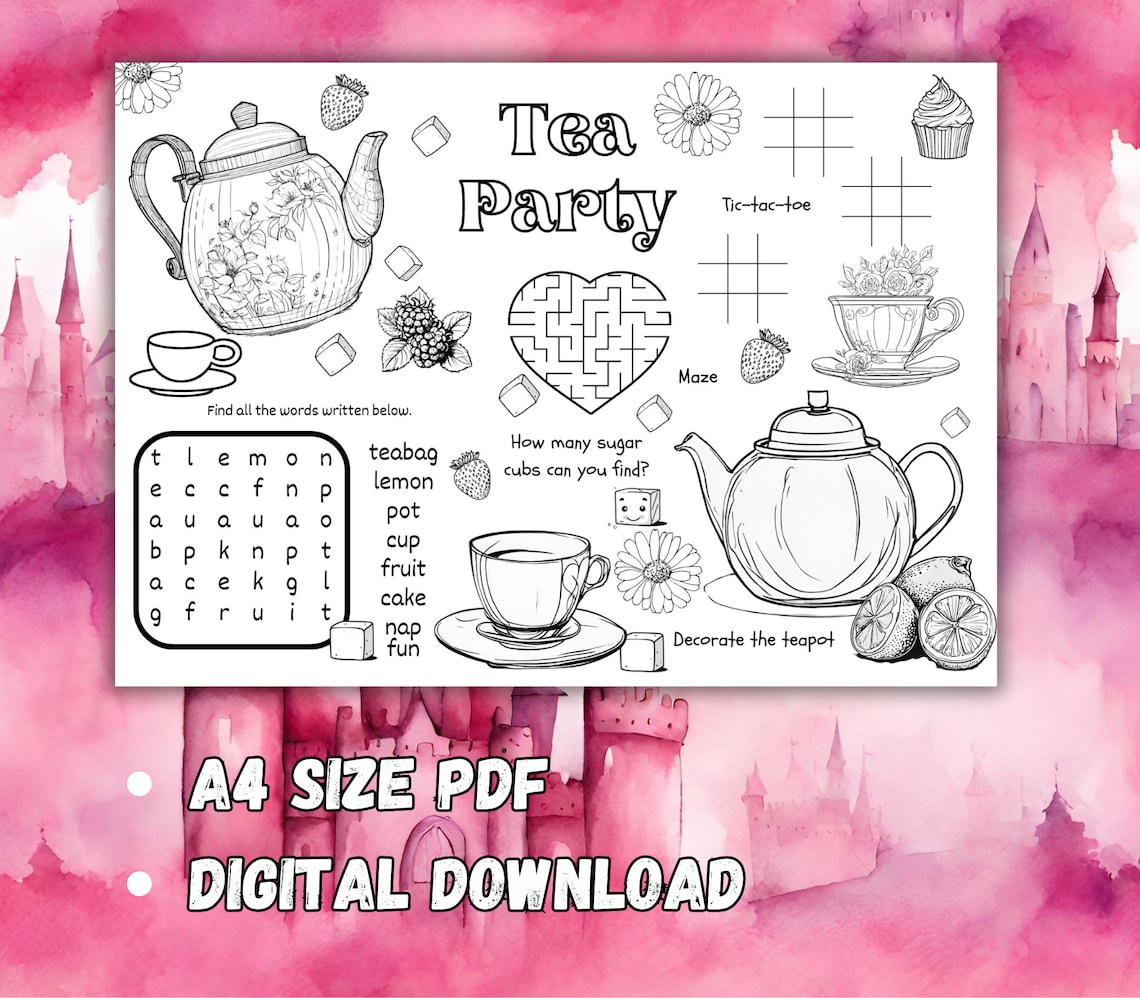Kids Tea Party Activity & Coloring Sheet, Tea Party Games, Princess ...