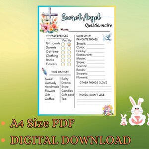 Secret Angel Questionnaire, Secret Bunny Survey, Easter Gift Exchange ...