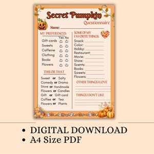 Secret Pumpkin Questionnaire, Secret Boo Survey, Halloween Gift ...