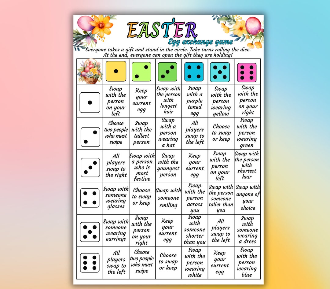 Easter Egg Gift Exchange Dice Game, Roll the Dice Easter Egg Exchange ...
