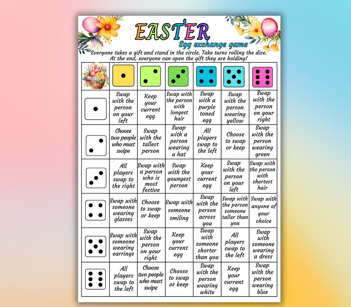 Easter Egg Gift Exchange Dice Game, Roll the Dice Easter Egg Exchange ...