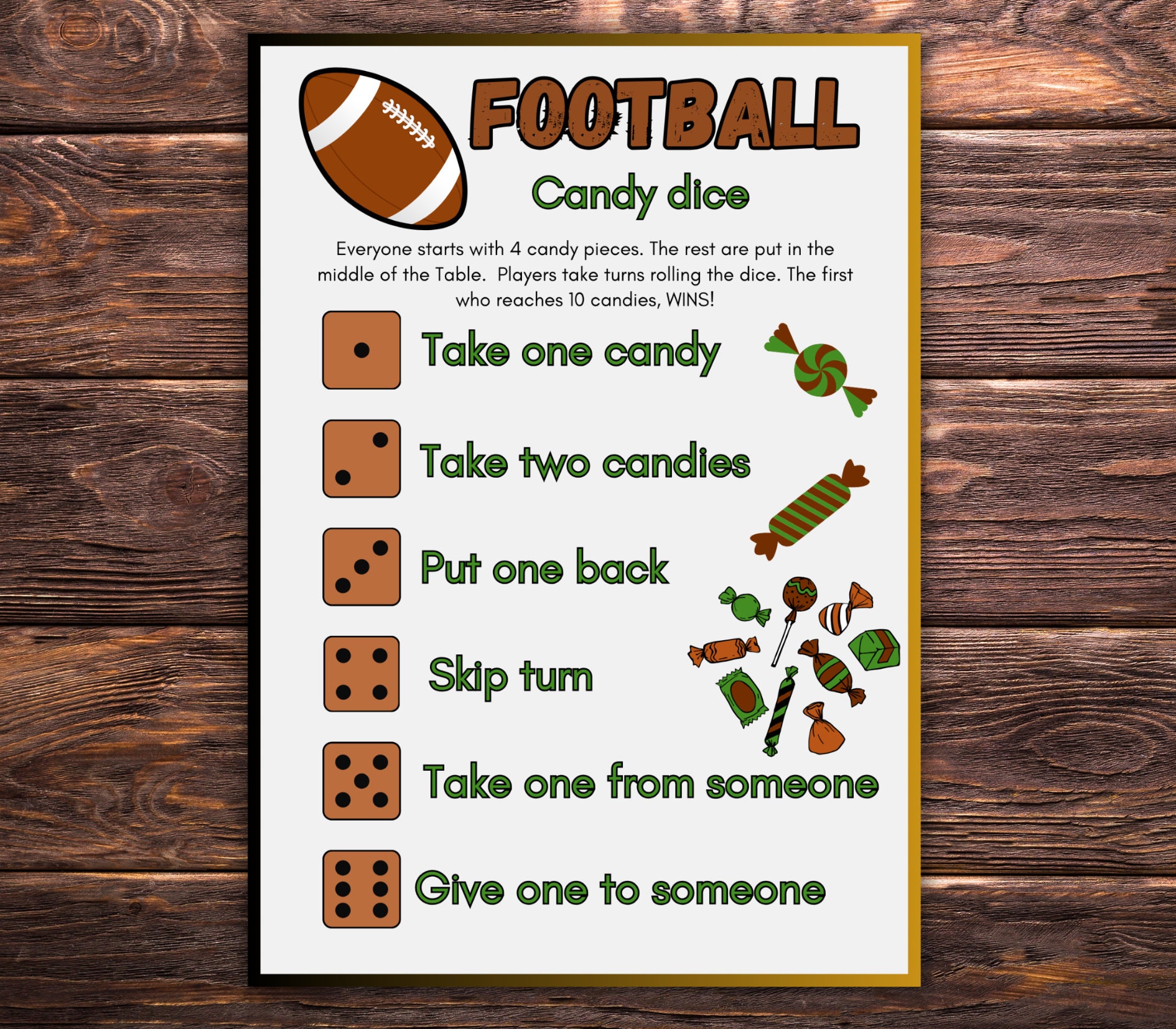 Football Candy Dice Game, Football Party Games for Kids, Kids Games ...