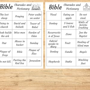 Bible Charades, Printable Bible Pictionary Cards, Printable Bible Games ...
