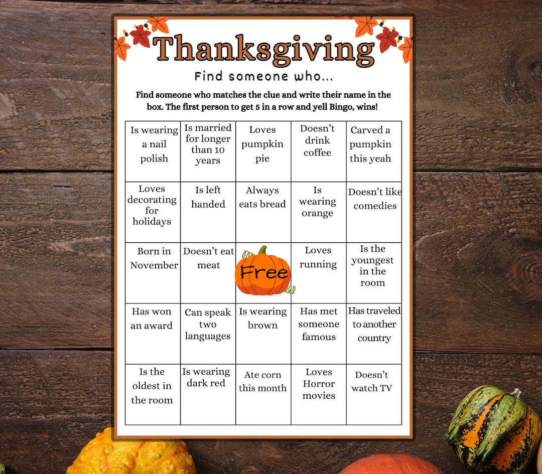 Thanksgiving Mix & Mingle Bingo Game, Friendsgiving Find the Guest ...