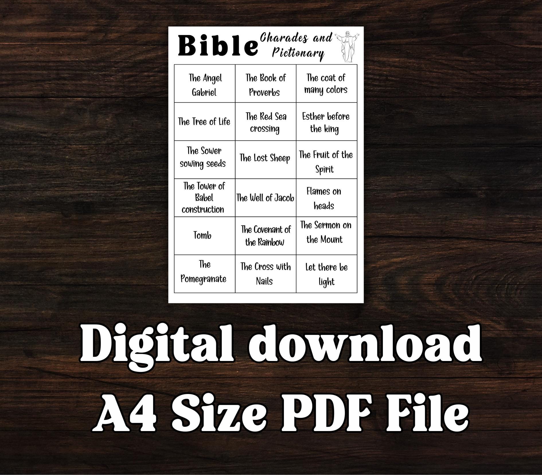 108 Printable Bible Charade Cards, Bible Pictionary Cards, Bible Games ...