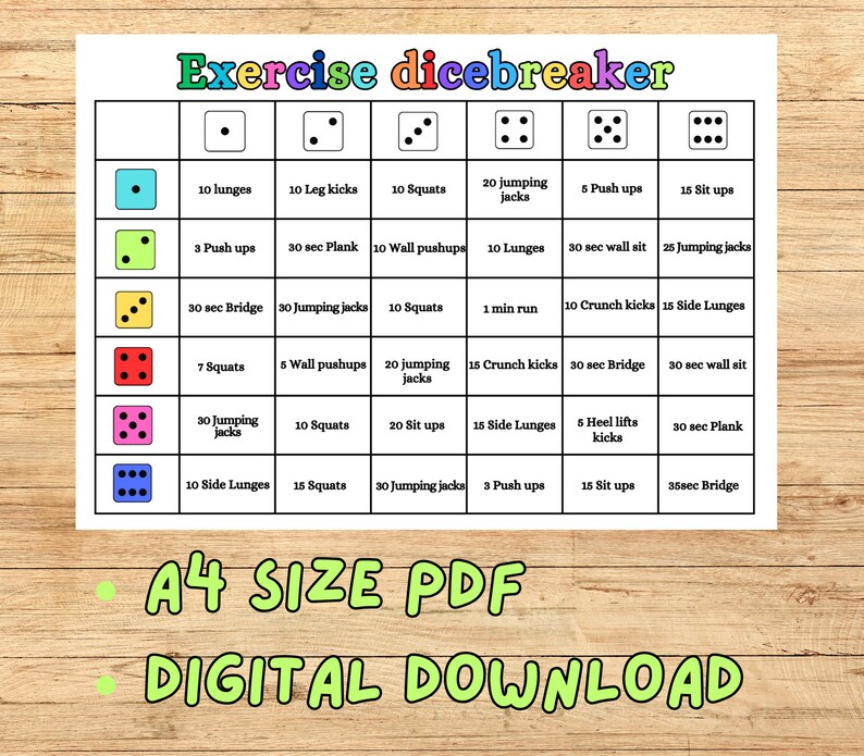 Fitness and Exercise Dicebreaker, Wall Exercise, Pilates Challenge, Abs ...