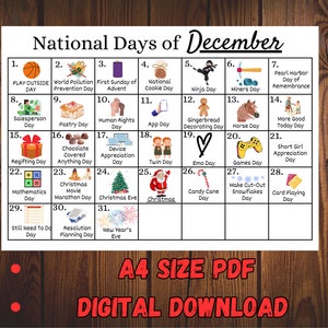 Printable December National Days Calendar, Fun Family Calendar ...
