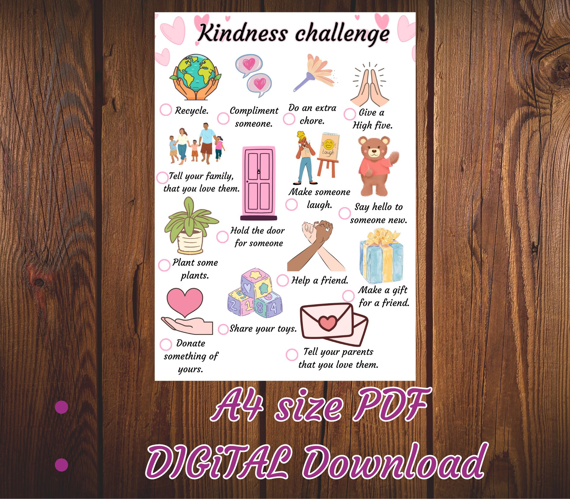 Acts of Kindness Calendar, Kindness Activities for Kids, Random Acts of ...