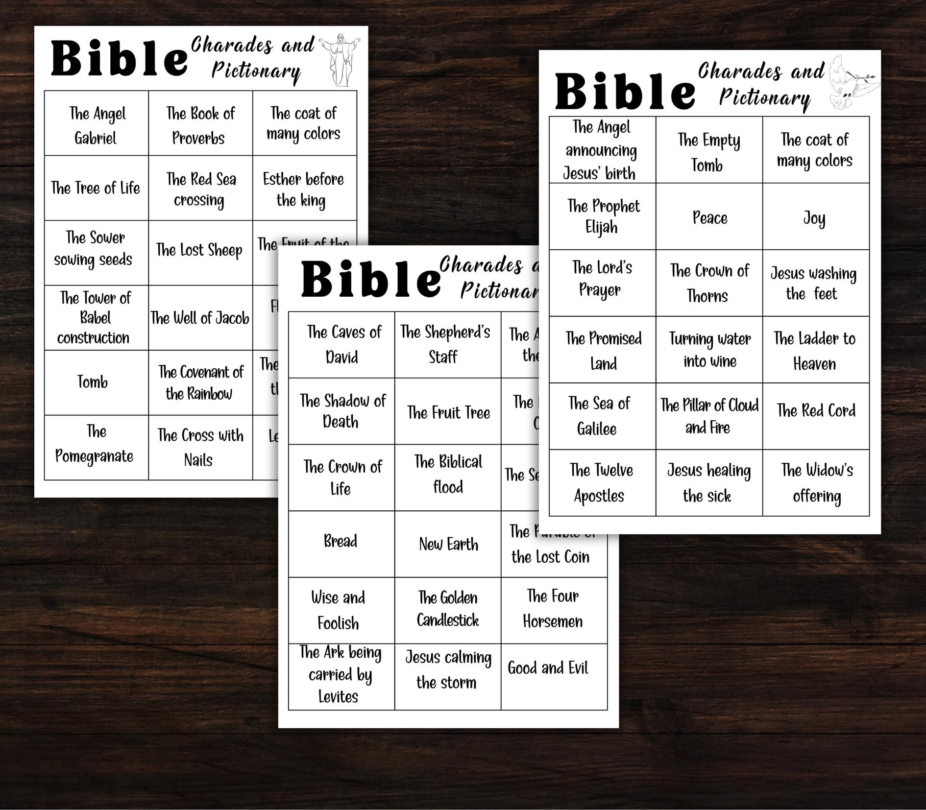 108 Printable Bible Charade Cards, Bible Pictionary Cards, Bible Games ...