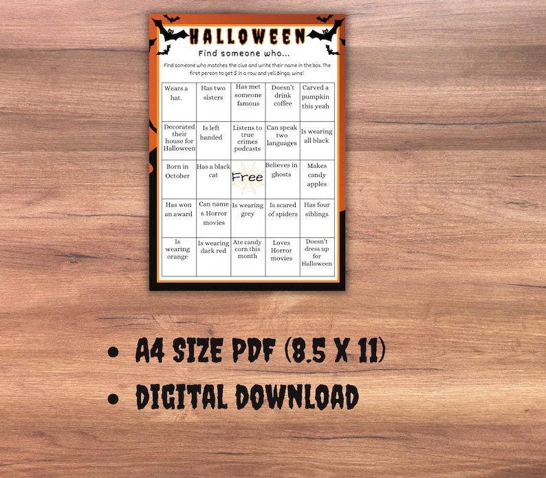 Halloween BINGO Game, Halloween Find the Guest BINGO, Halloween Party ...