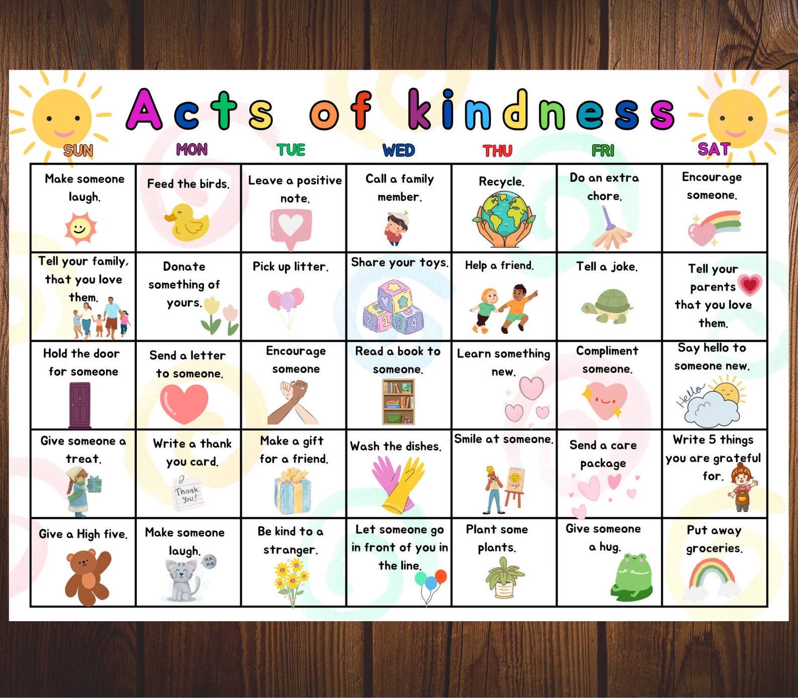 Acts of Kindness Calendar, Kindness Activities for Kids, Random Acts of ...