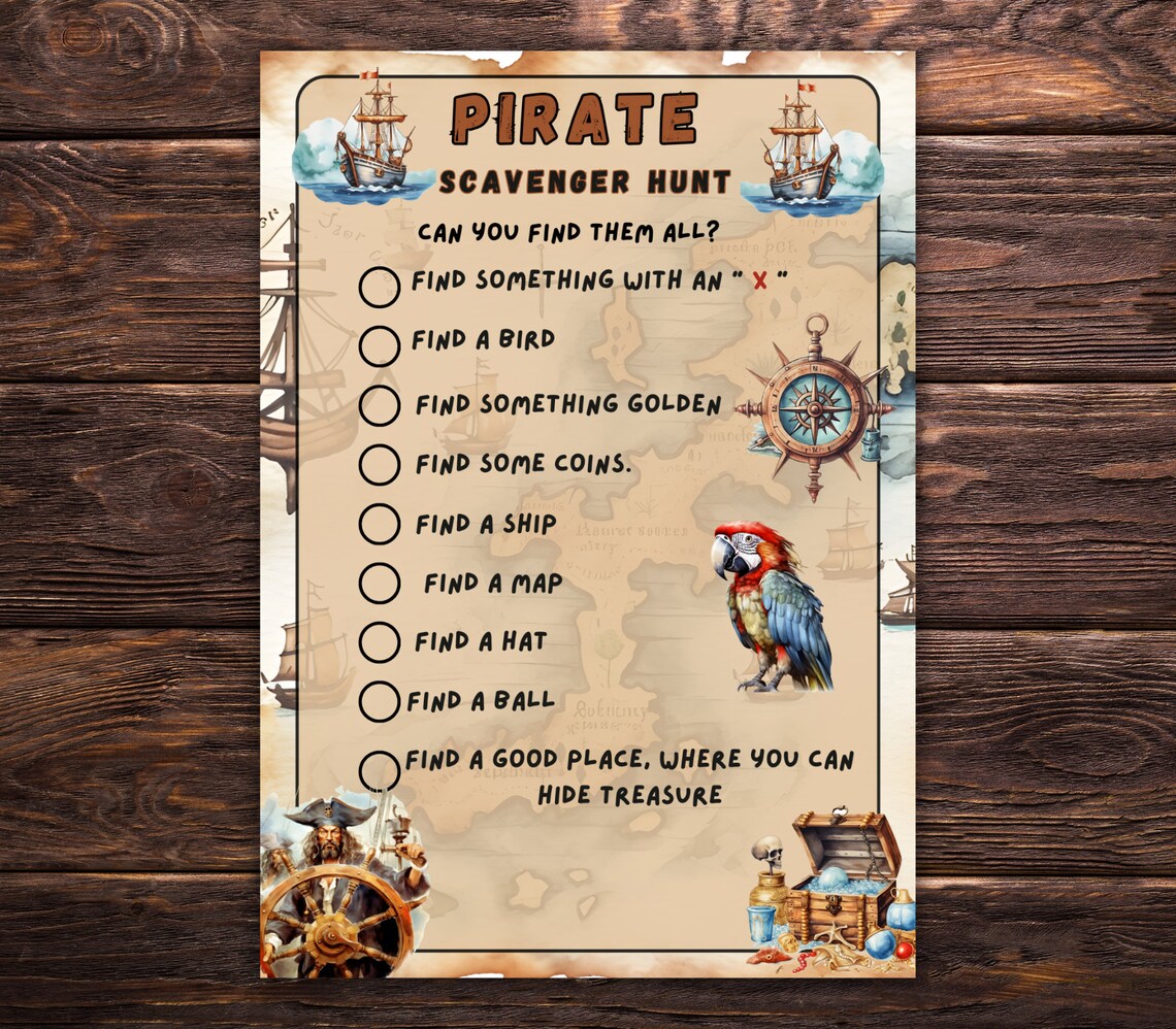 Pirate Themed Scavenger Hunt, Child / Kids Birthday Party Games, Pirate ...