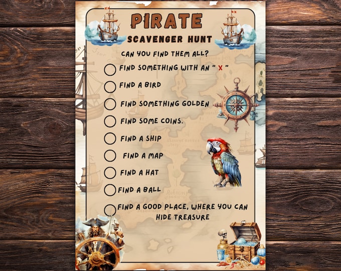 Pirate Themed Scavenger Hunt, Child / Kids Birthday Party Games, Pirate ...
