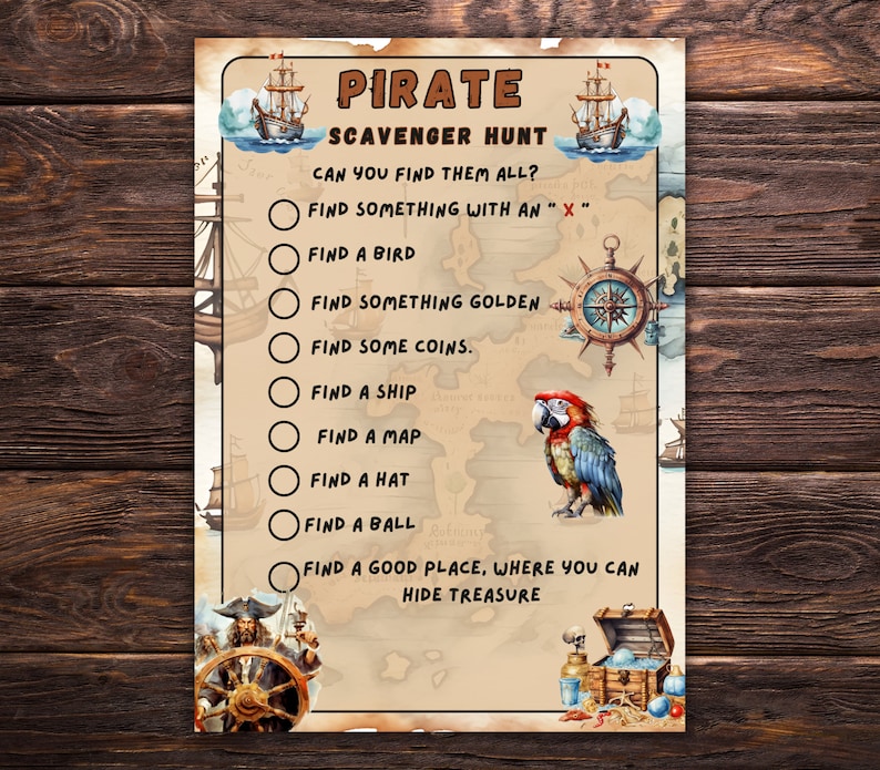 Pirate Themed Scavenger Hunt, Child / Kids Birthday Party Games, Pirate ...