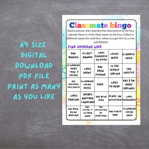 Back to School Game Classmate Find Someone Who Bingo First - Etsy
