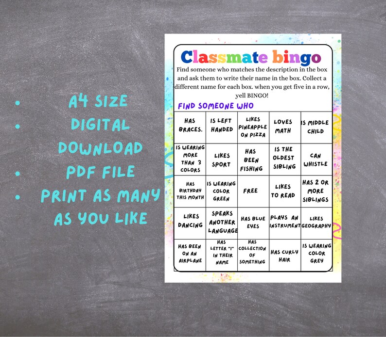 Back to School Game Classmate Find Someone Who Bingo First - Etsy