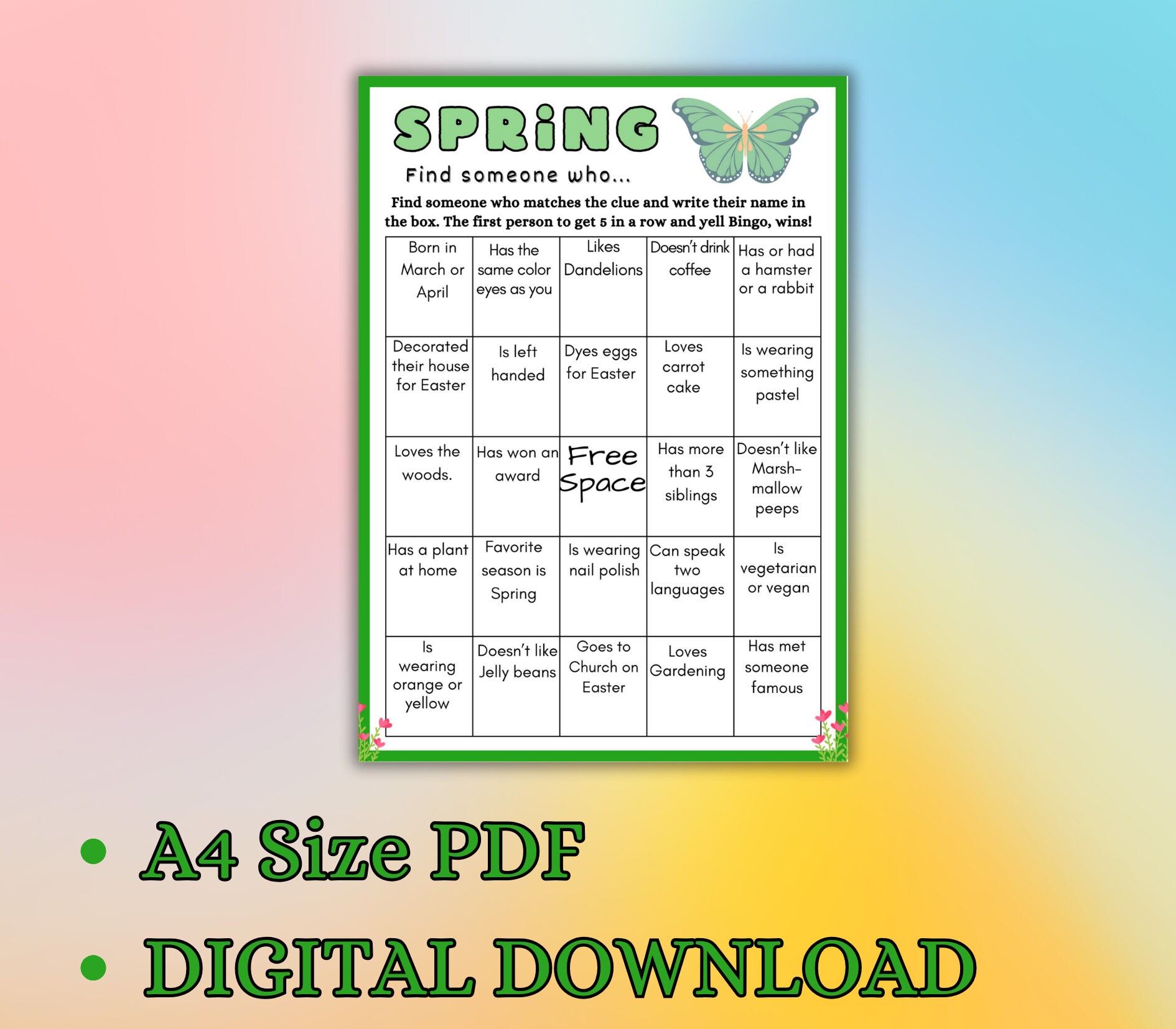 Spring Mix & Mingle Bingo Game, Spring Find the Guest Bingo Game, Cute ...