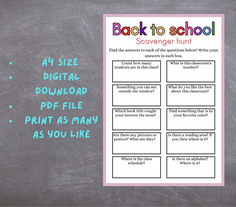 Back to School Classroom Scavenger Hunt First Day of School - Etsy
