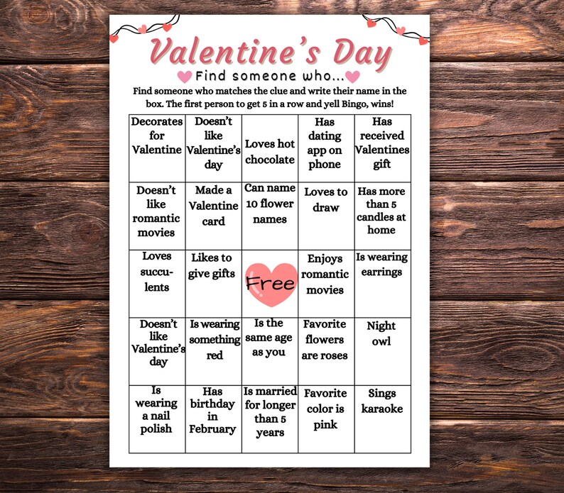 Valentine Mix & Mingle Bingo, Valentine Find the Guest Bingo Game, Cute ...