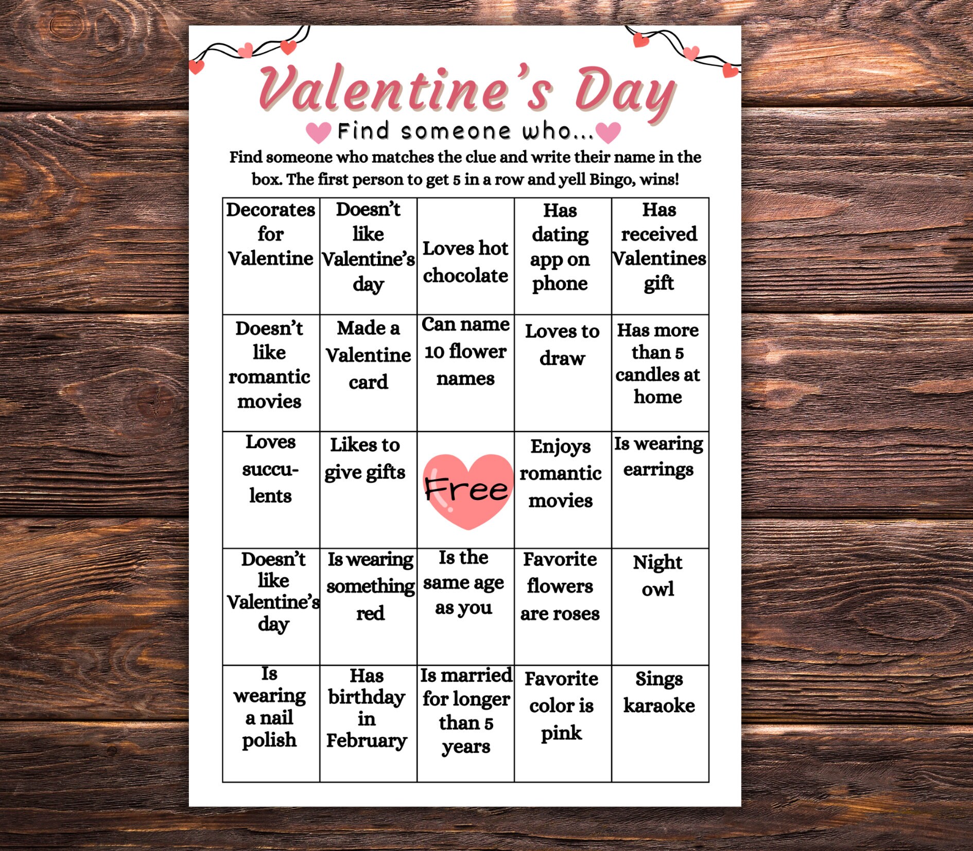 Valentine Mix & Mingle Bingo, Valentine Find the Guest Bingo Game, Cute ...