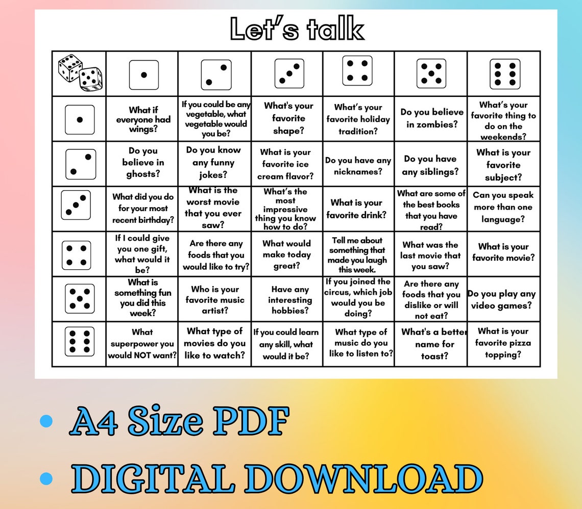 Dicebreaker for Kids, Back to School, Icebreaker Activity, Conversation ...