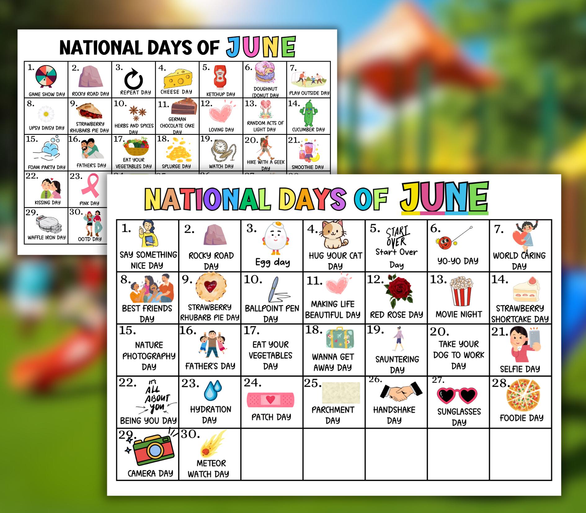 Printable June National Days Calendar, Fun Family Calendar, June ...