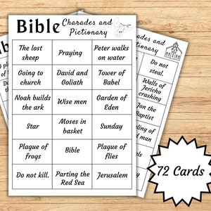 Bible Charades, Printable Bible Pictionary Cards, Printable Bible Games ...