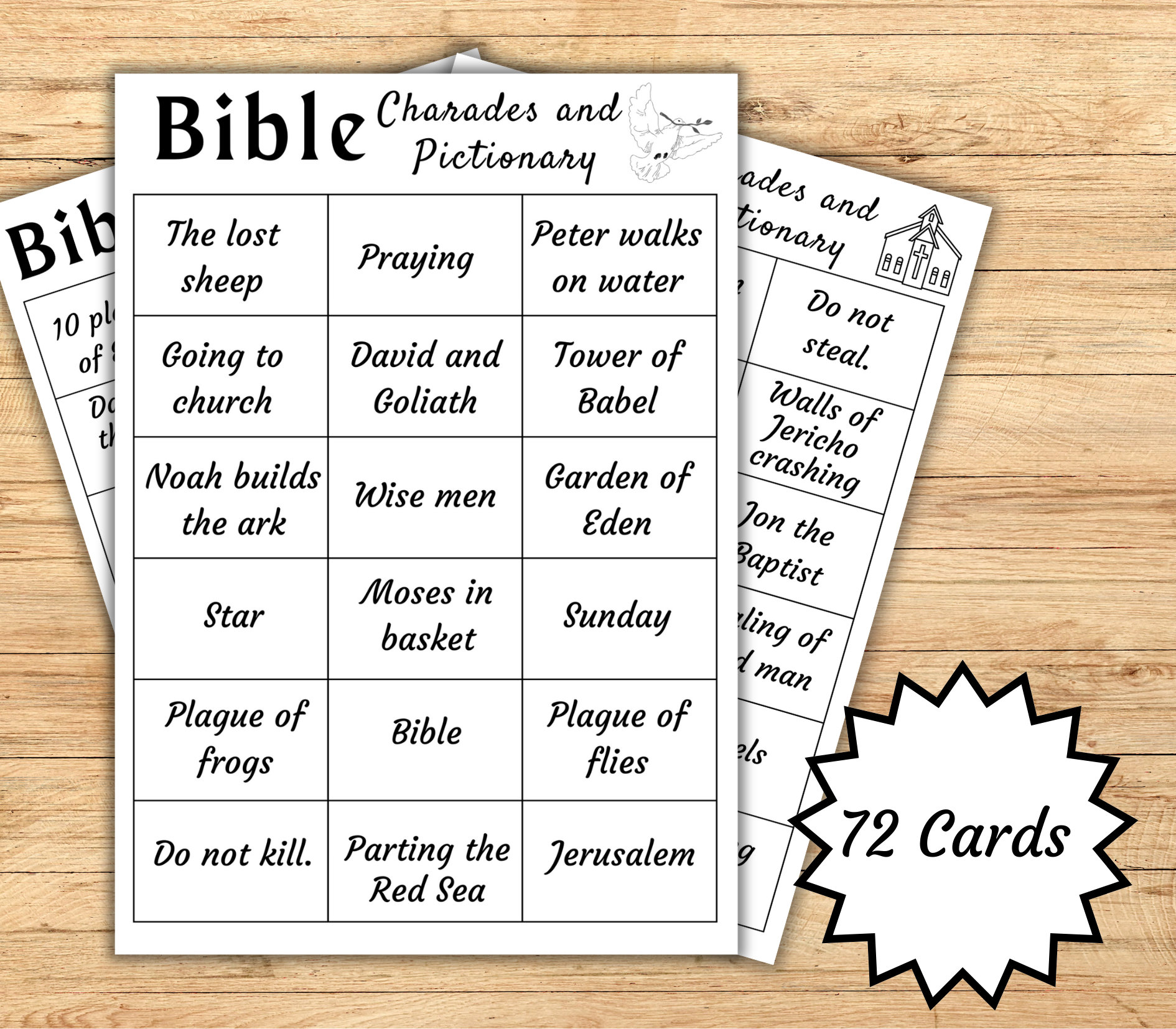 Bible Charades, Printable Bible Pictionary Cards, Printable Bible Games ...