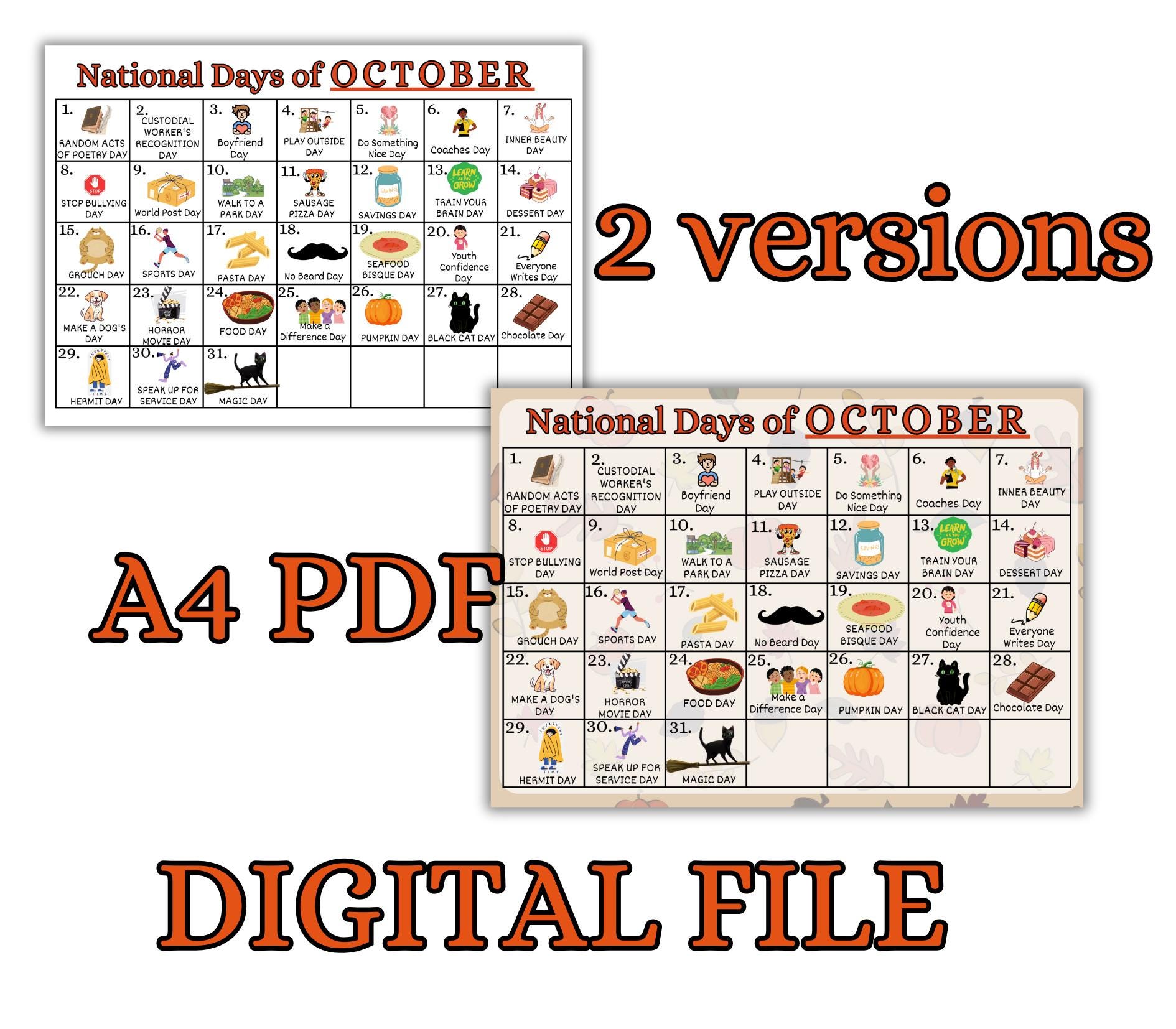 2025 Fun October Holiday Calendar, Printable OCTOBER National Days ...