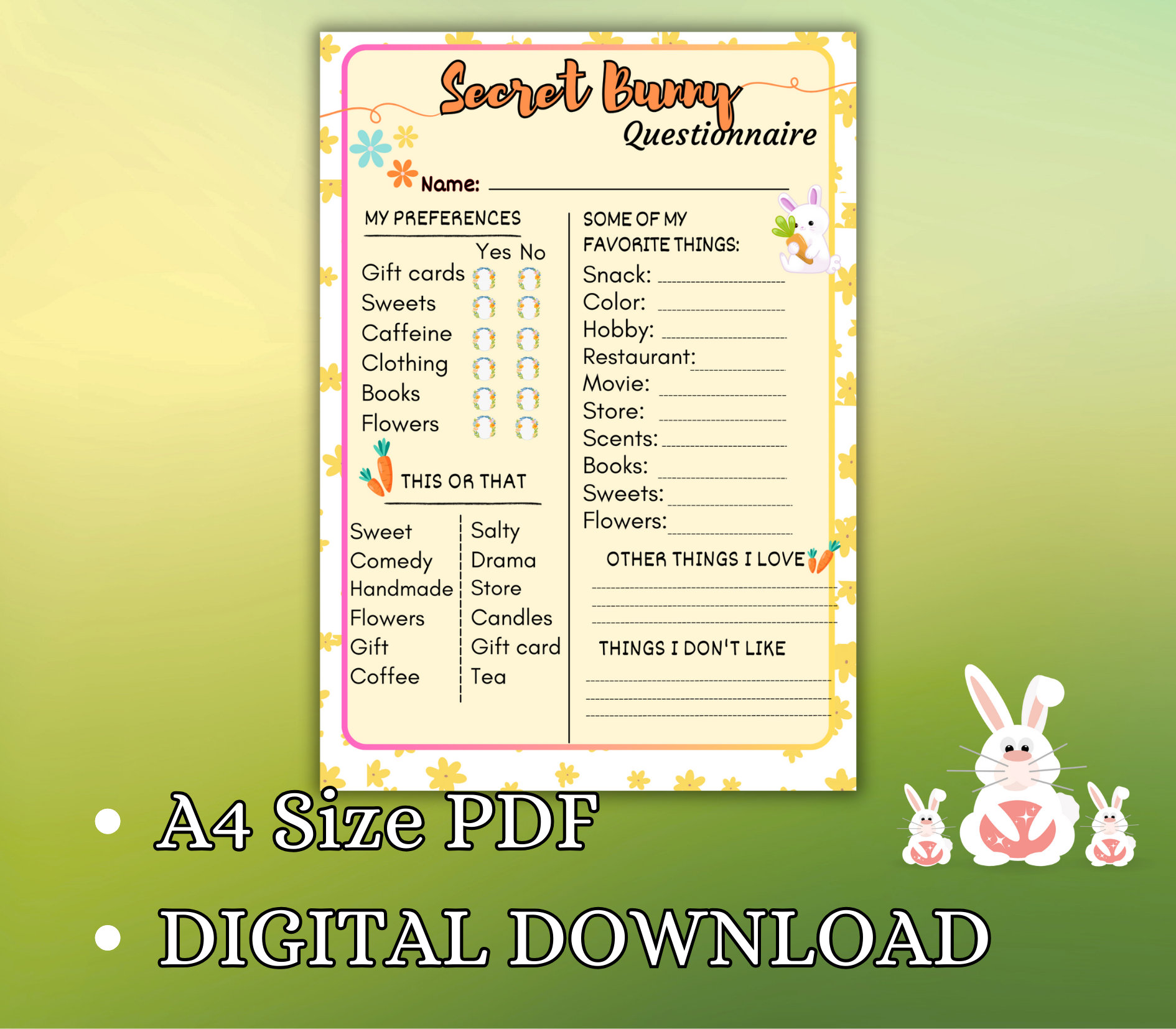 Secret Bunny Survey Questionnaire, Easter Gift Exchange, Easter ...