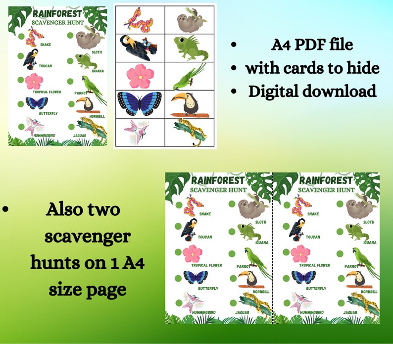 Rainforest Scavenger Hunt, Jungle Scavenger Hunt, Kids Birthday Party ...