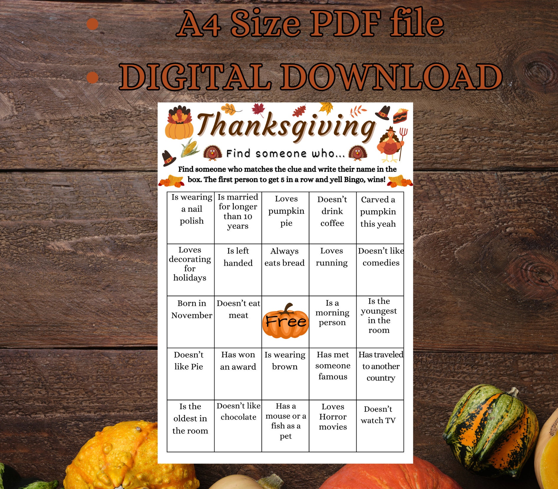 Thanksgiving Mix & Mingle Bingo Game, Friendsgiving Find the Guest ...