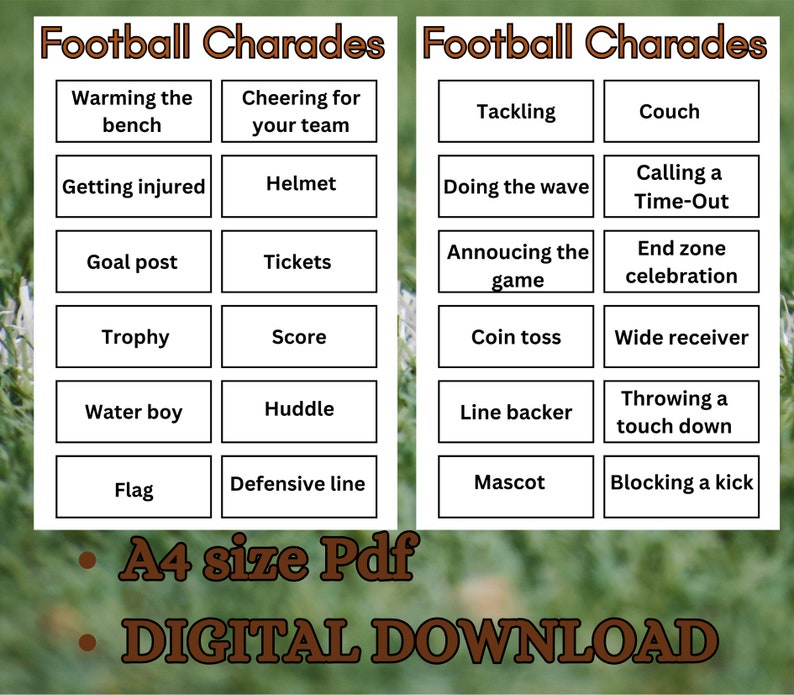 Football Pictionary Game, Football Party Games, Printable Football ...