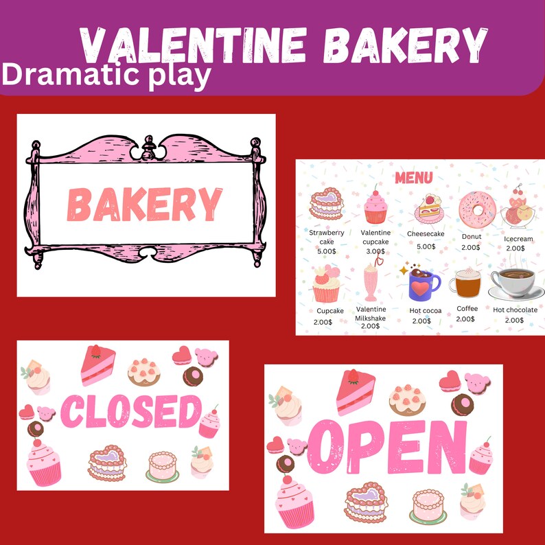 Valentine's Day Pretend Play Kit, Bakery Dramatic Play, Bakery Pretend ...
