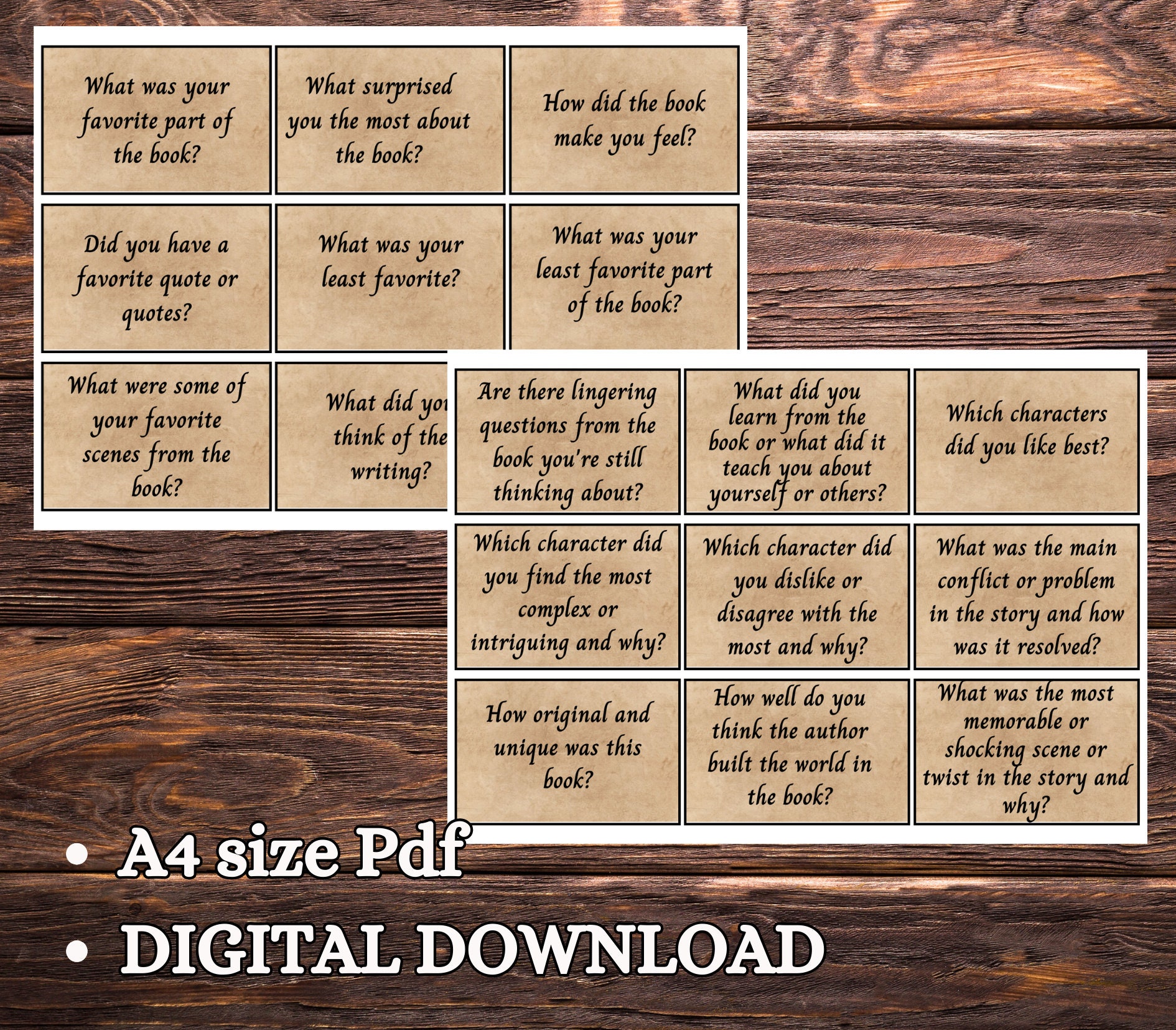 Book Club Discussion Questions Printable, Bookclub Cards, Discussion ...