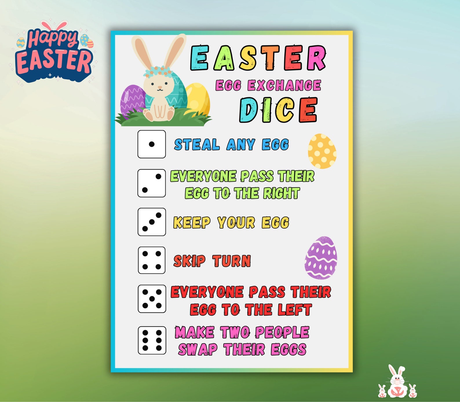Easter Egg Exchange Dice Game, Roll the Dice Easter Gift Exchange Game ...