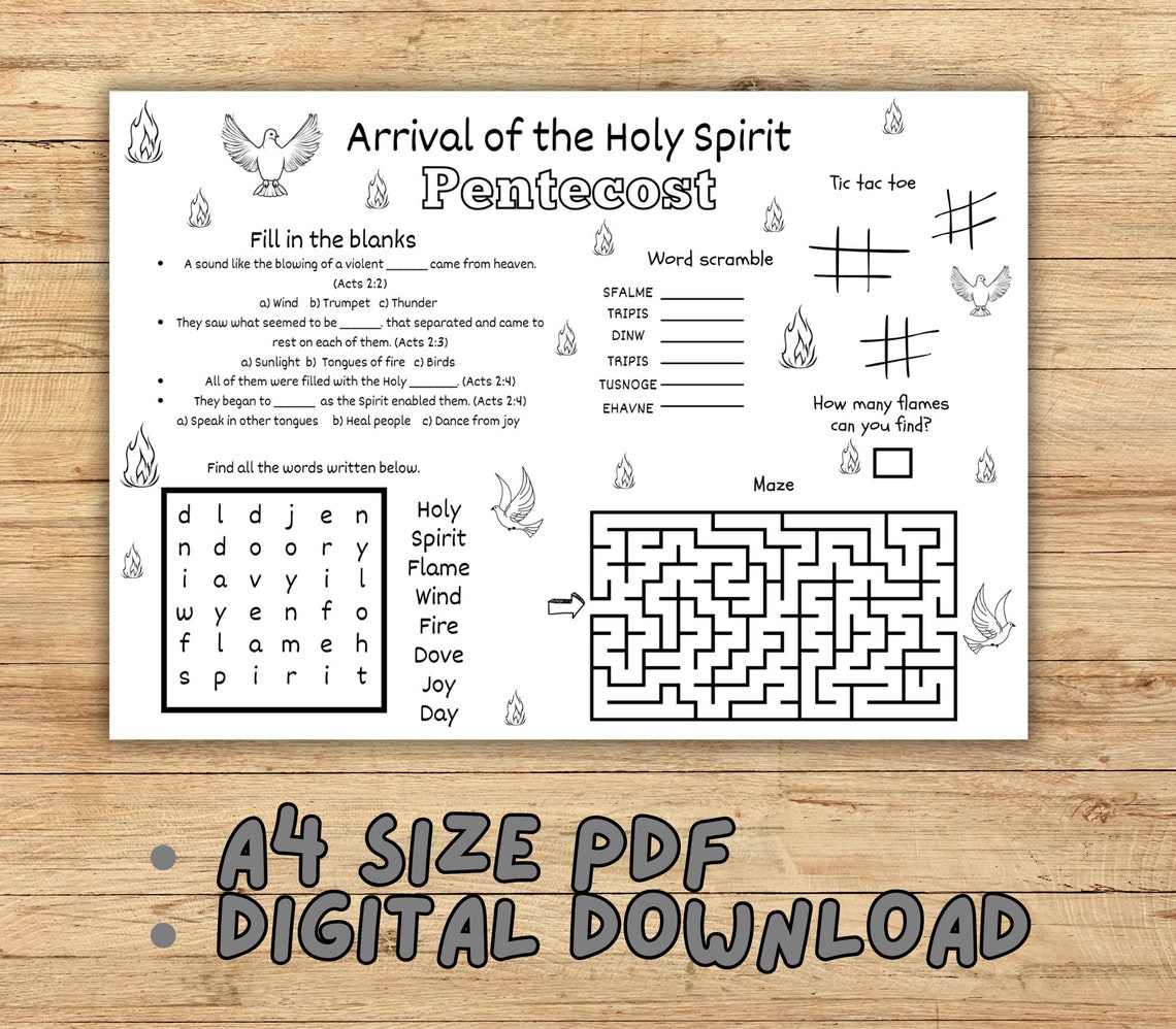 Ascension of Jesus Activity, Pentecost Activity Place-mat, Holy Spirit ...