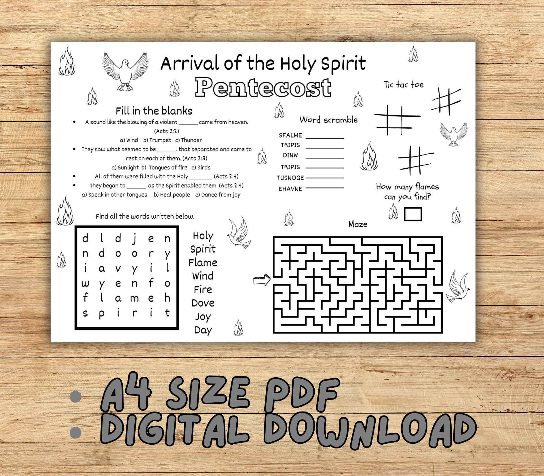 Ascension of Jesus Activity, Pentecost Activity Place-mat, Holy Spirit ...
