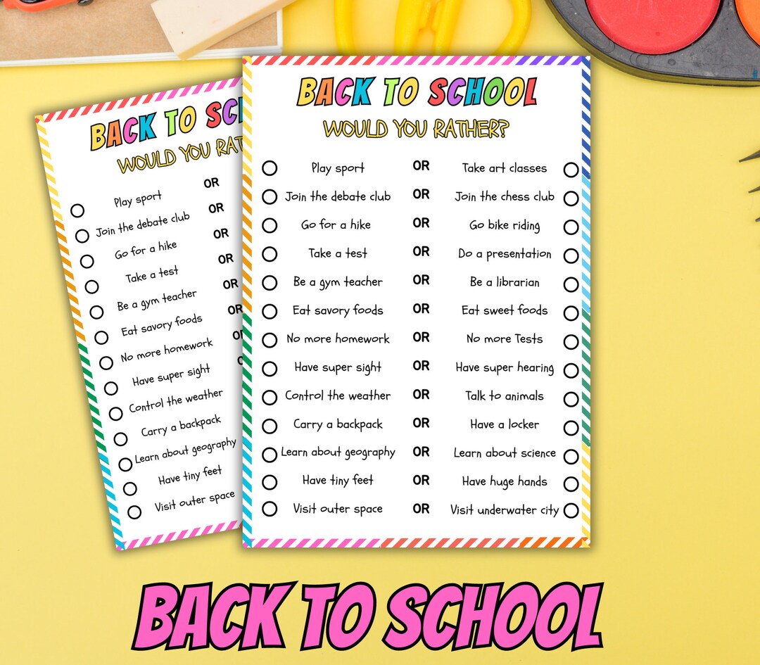Back to School Game Printable, Back to School Would You Rather ...