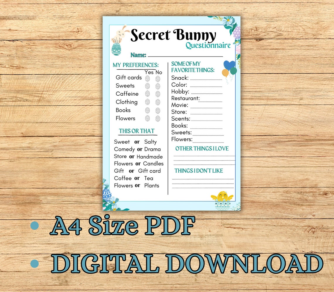 Secret Bunny Survey Questionnaire, Easter Gift Exchange, Easter ...
