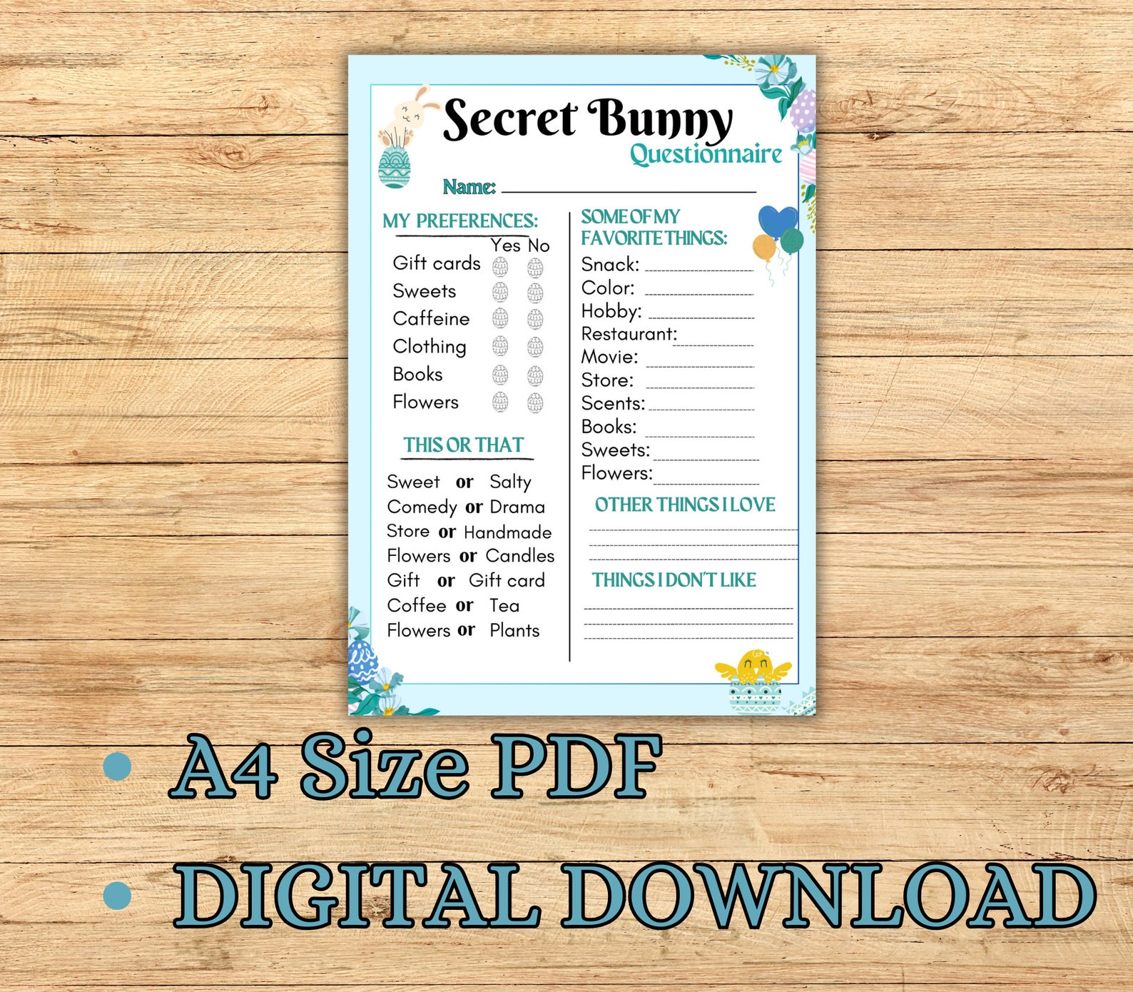 Secret Bunny Survey Questionnaire, Easter Gift Exchange, Easter ...